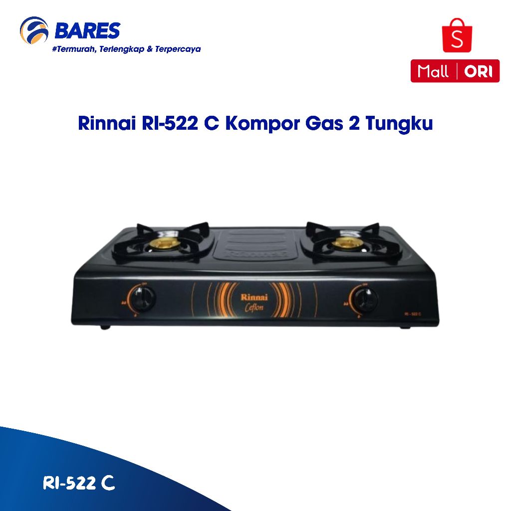 Jual Rinnai RI-522 C Kompor Gas 2 Tungku Body Teflon Dengan Api Sun ...