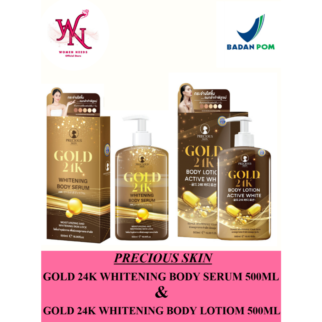 Jual PAKET 2 IN 1 PRECIOUS SKIN GOLD 2K WHITENING BODY SERUM 500ML ...