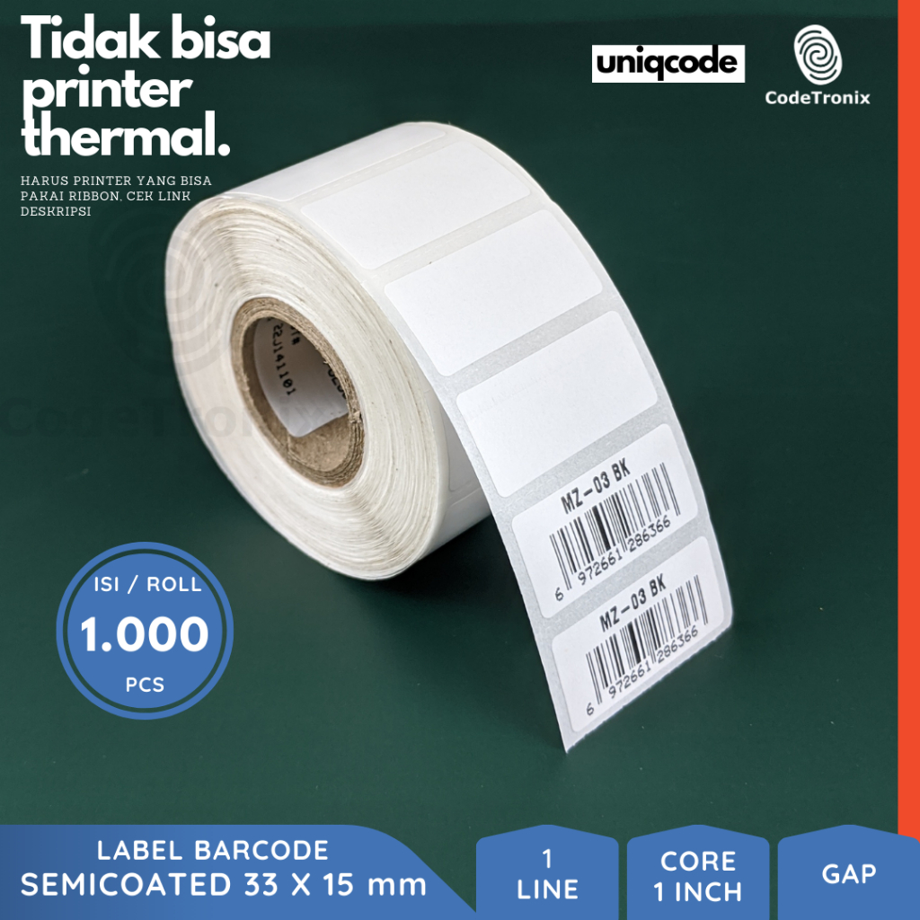 Jual Label Sticker Kertas Semicoated 33x15 Stiker Barcode Roll 1 Line 1000 pcs | Shopee Indonesia