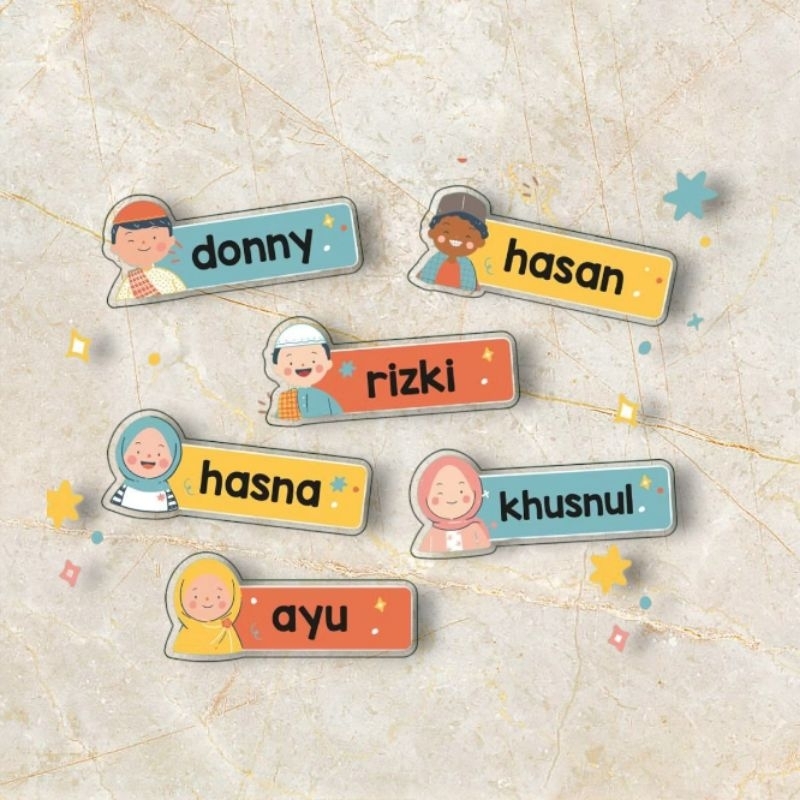 Jual Name Tag Anak Lucu Muslimah / Pin hijab custom nama/ nametag nama ...