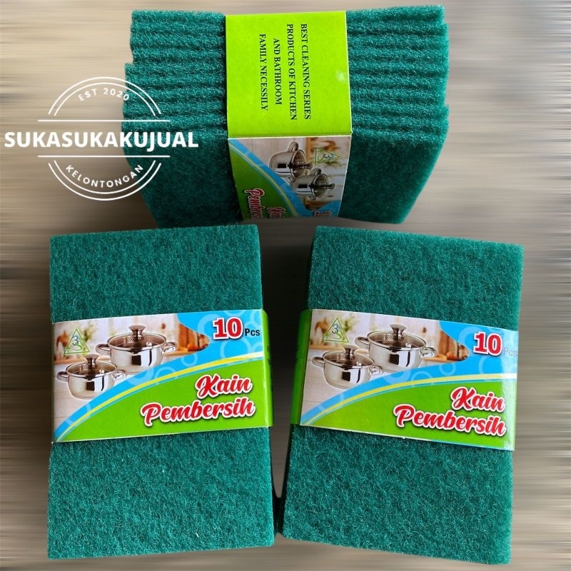 Jual (10pcs)spon hijau/kain hijau/kain pembersih/sabut cuci | Shopee ...
