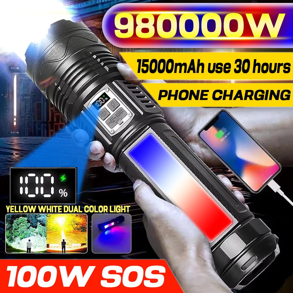 Jual LED Senter Super Terang Dua Warna 10000LM Tahan Berat USB Bisa ...