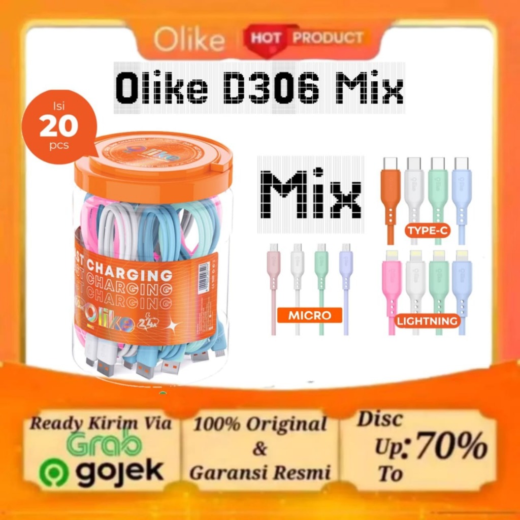 Jual Olike D306 Mix Campur Variant Kabel Data 1 Topes 20 PCS Cable USB ...