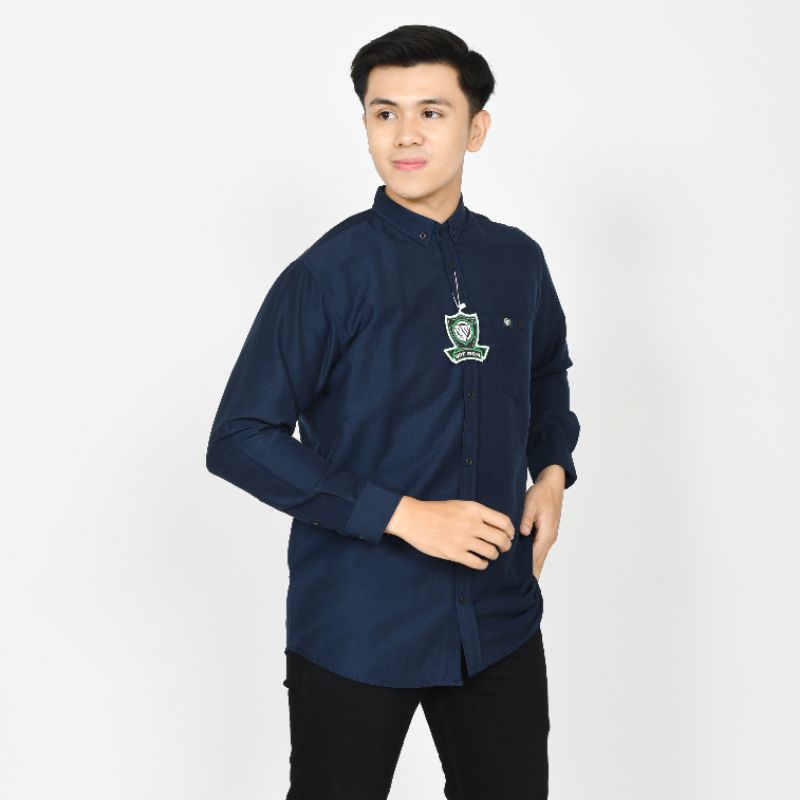 Jual Navy Kemeja Polos Pria Lengan Panjang Kemeja Formal Casual Polos ...