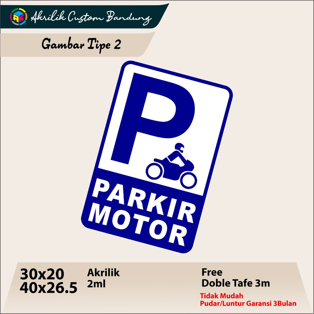 Jual Akrilik Parkir Motor Tipe 2 Acrylic Parkir Motor Signage Custom ...