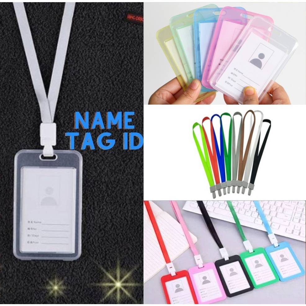 Jual Name Tag Id Card Transparant Gantungan Kartu Nama Plastik Vertical Lanyard Potrait Motif ...