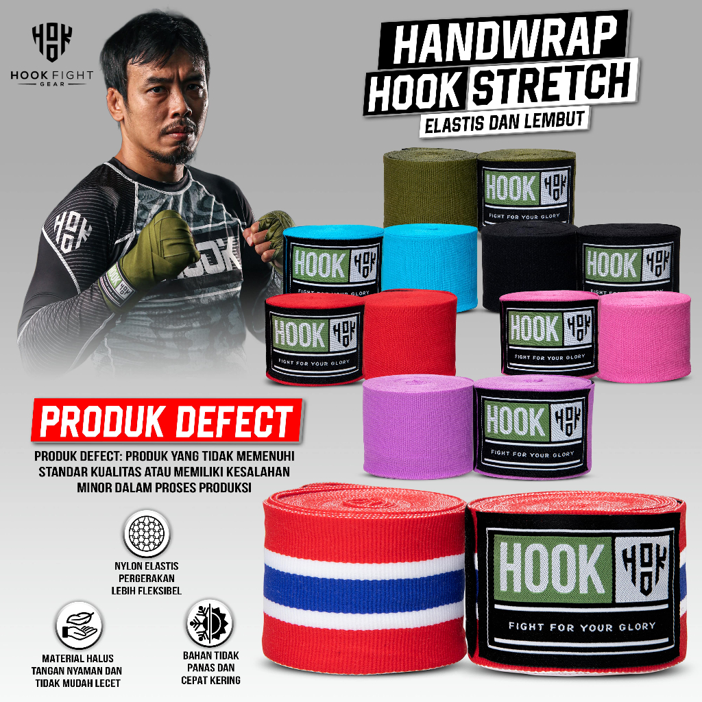 Jual Handwrap Muay Thai Hook Strap Elastis Hand Wraps Bandage Kickboxing Handwarp Pembungkus ...