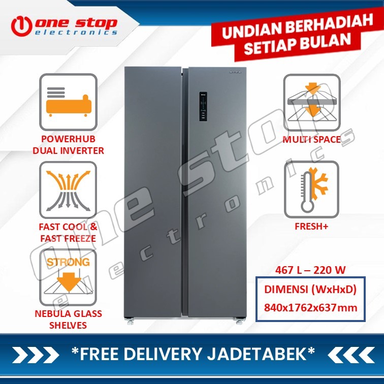 Jual MODENA RF 4671 SADS Kulkas Side by Side PowerHub Inverter 467L ...