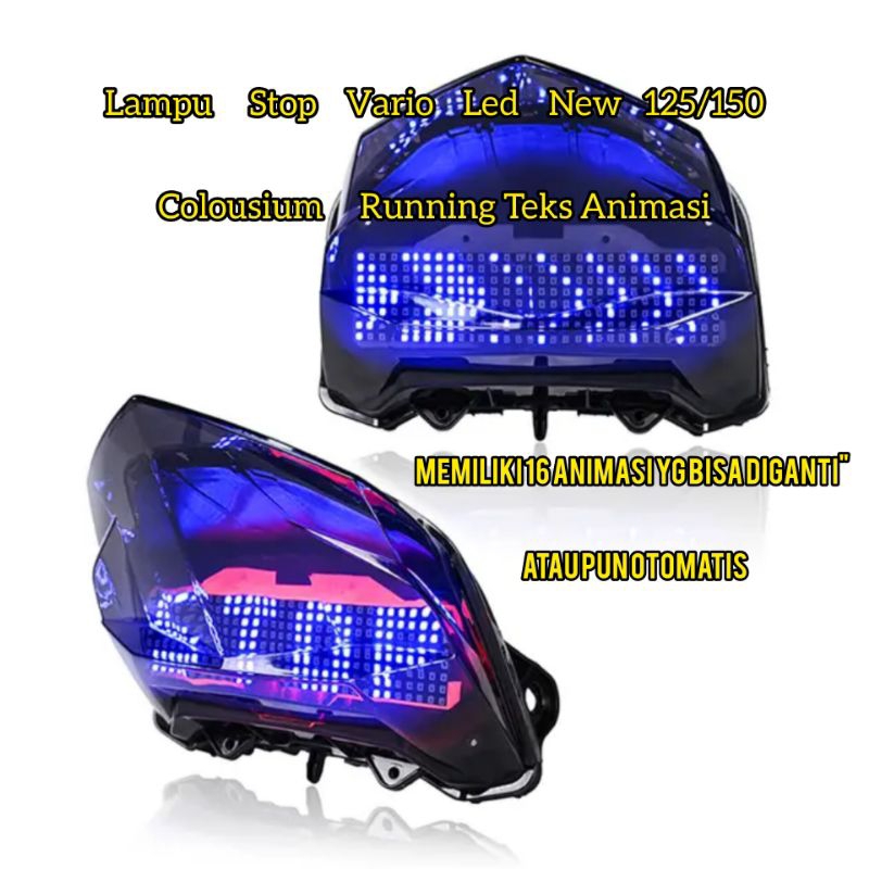 Jual Lampu Stop Vario Led News 125/150 Colousium Running Teks Animasi ...