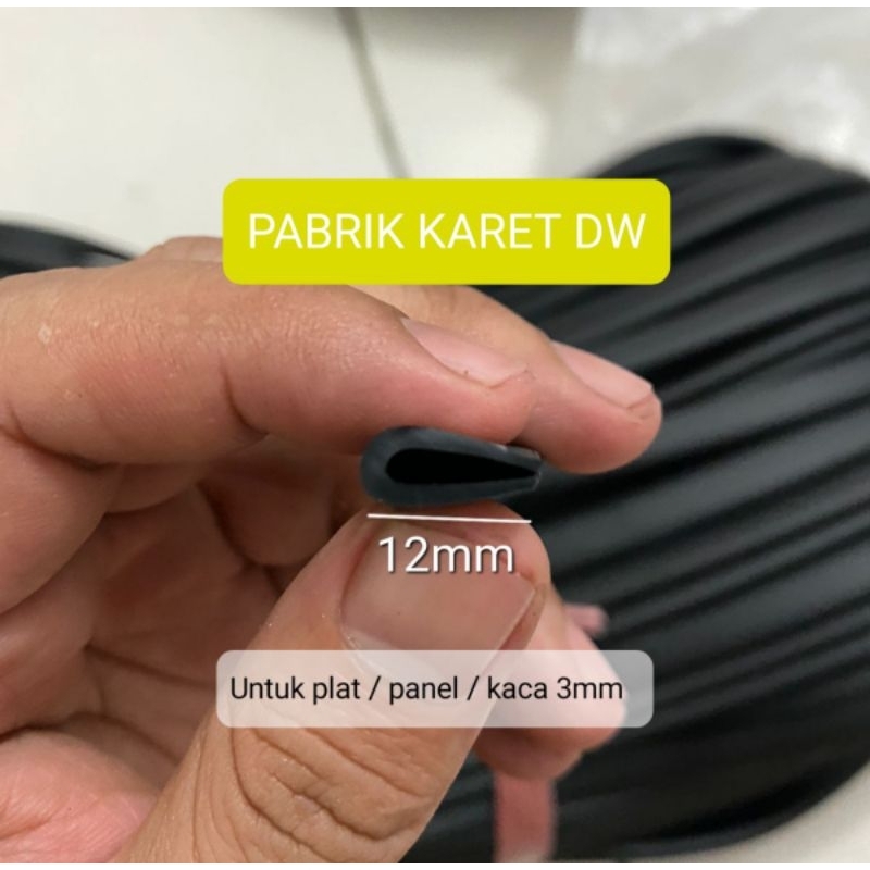 Jual Karet list lis u jepit lebar 12mm untuk plat panel kaca 3mm ...