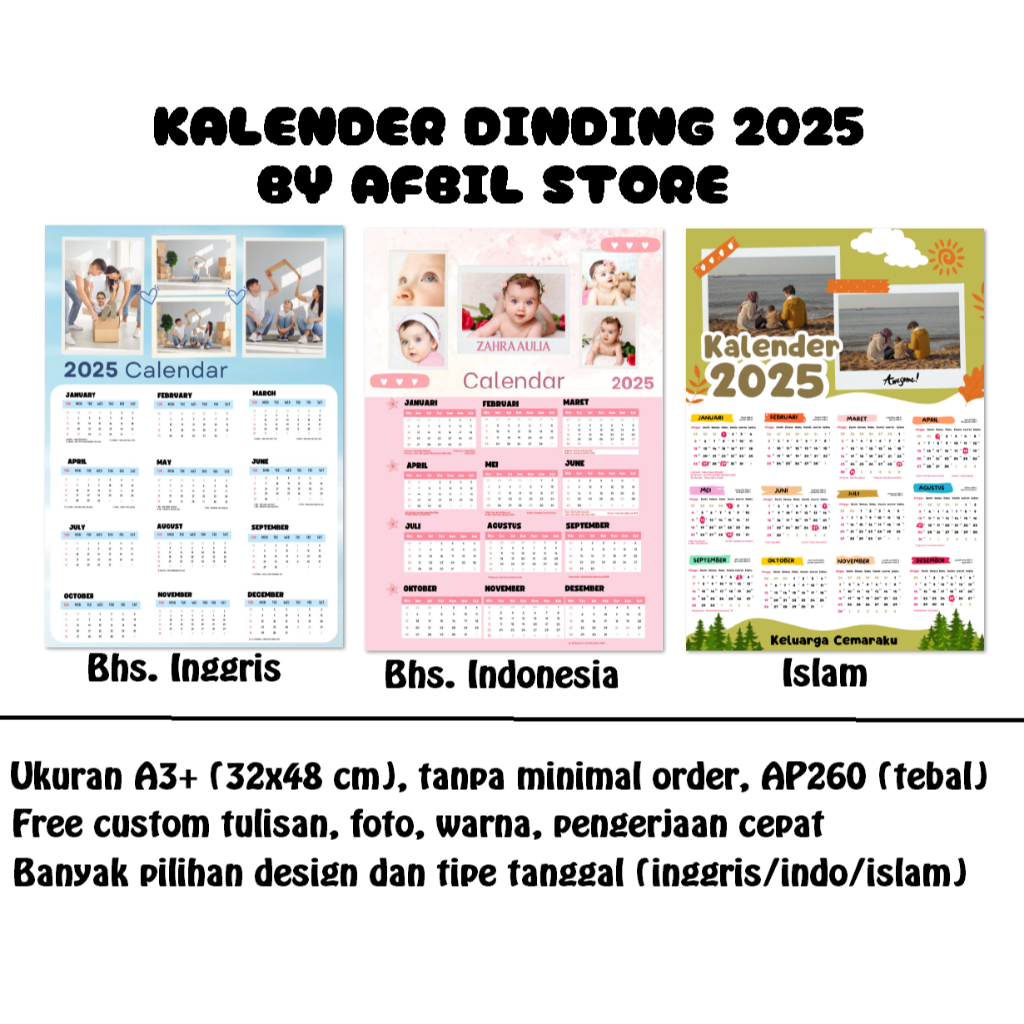 Jual Kalender Dinding 2025 Aesthetic Custom Foto Keluarga Anak ...