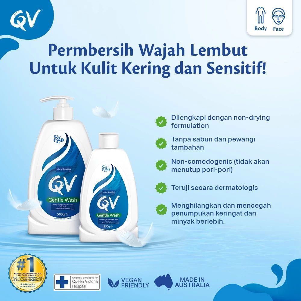 Jual QV SABUN MANDI QV GENTLE WASH kemasan Biru Tua 250 ML/ 500ml SABUN KULIT KERING / INTENSIVE ...