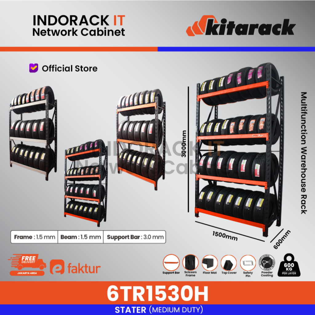 Jual Rak Besi Ban Motor Mobil 6TR1530H Rak Serba Guna Tire Rack 600Kg ...