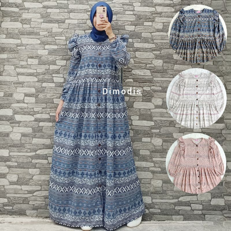 Jual Dimodis - Akarui Dress Gamis Crinkle Premium Motif Etnik Busui ...