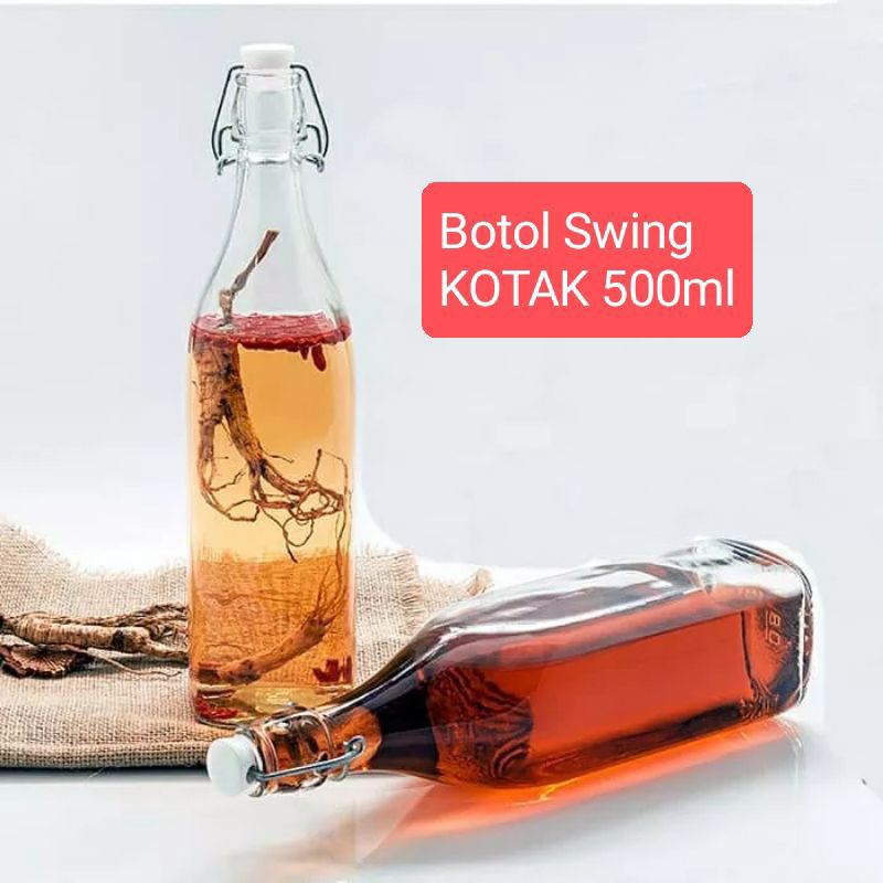 Jual Botol Kaca Tutup SWING 500ml KOTAK/ Botol Swing Kaca Kombucha Kopi ...