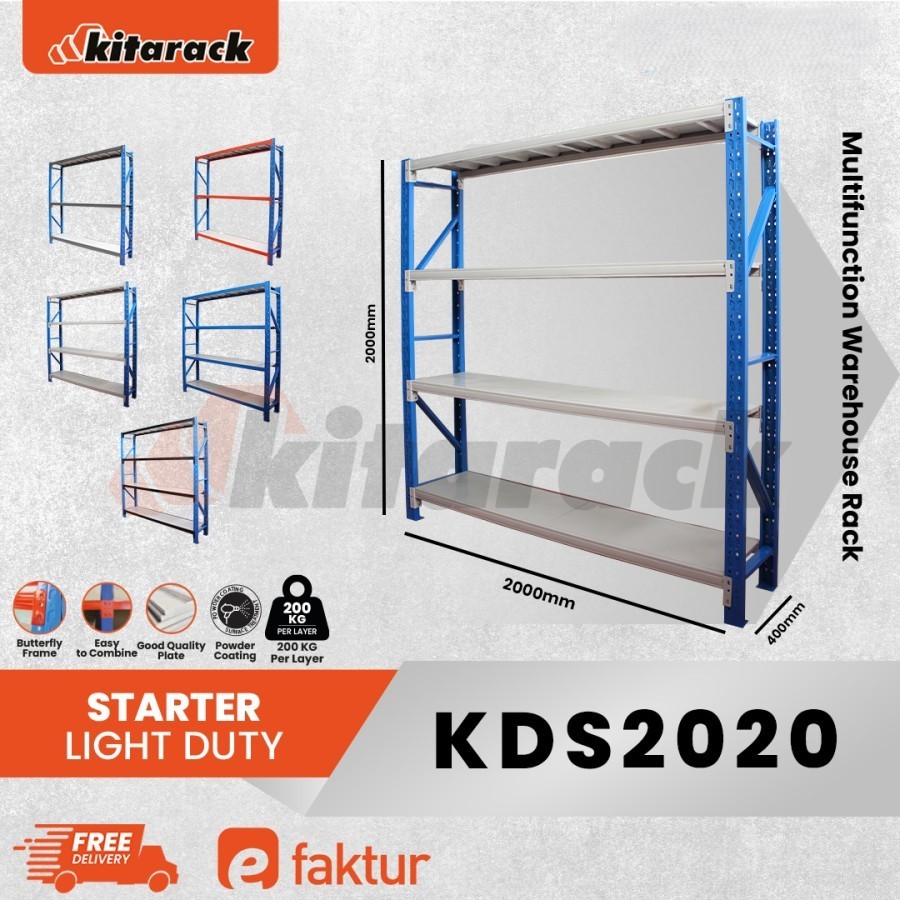 Jual KDS2020 Rack Gudang Besi 200KG Rak Gudang Light Duty Panjang 2M ...