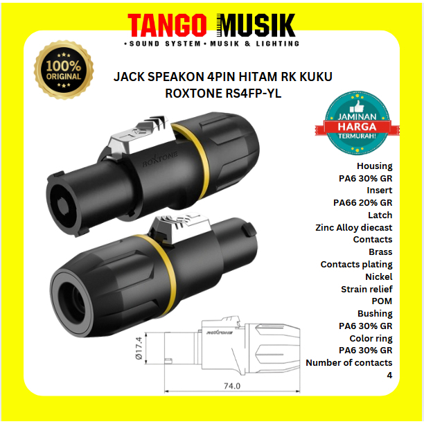 Jual JACK SPEAKON ROXTONE RS4FP-YL ORIGINAL (HARGA 1 PCS) Jack Audio ...