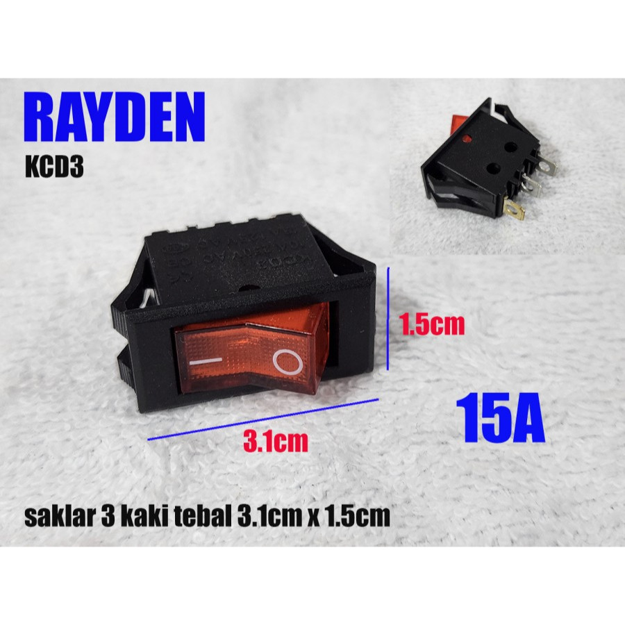 Jual RAYDEN Saklar Gepeng 3 Pin tebal 3.1cmx1.5cm 15A - rocker switch ...