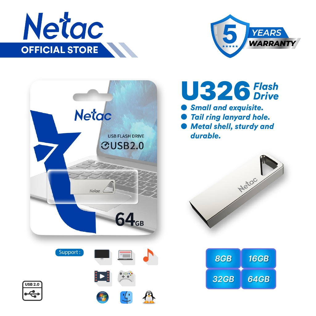 Jual Netac Flashdisk U326 USB 2.0 Flash Drive 8GB/16GB/32GB/64GB Flash Disk Jump Drive Zinc ...