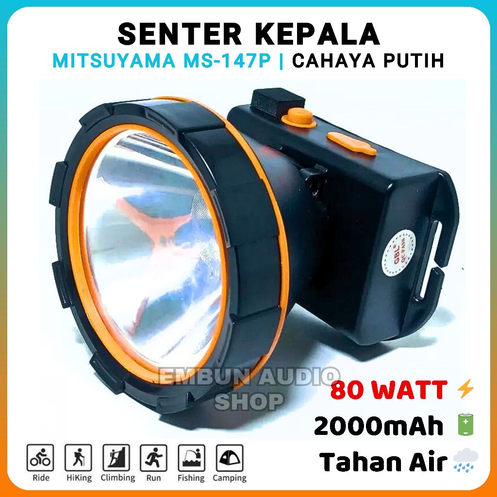 Jual Senter Kepala 80Watt Bonus Bohlam LED Cahaya Putih MITSUYAMA MS ...