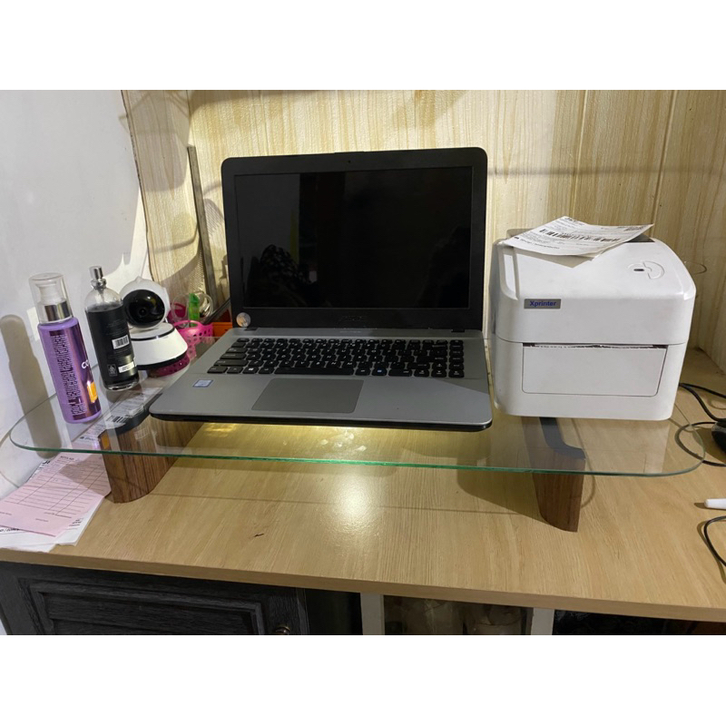Jual stand monitor oval meja monitor rak serbaguna tempered glass ...