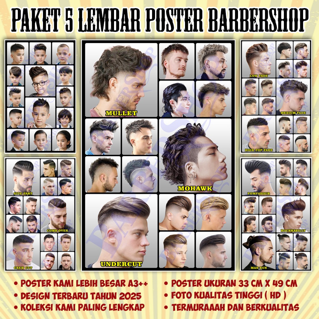 Jual Poster Model Rambut Terbaru Barbershop - Paket 5 Lembar Poster ...