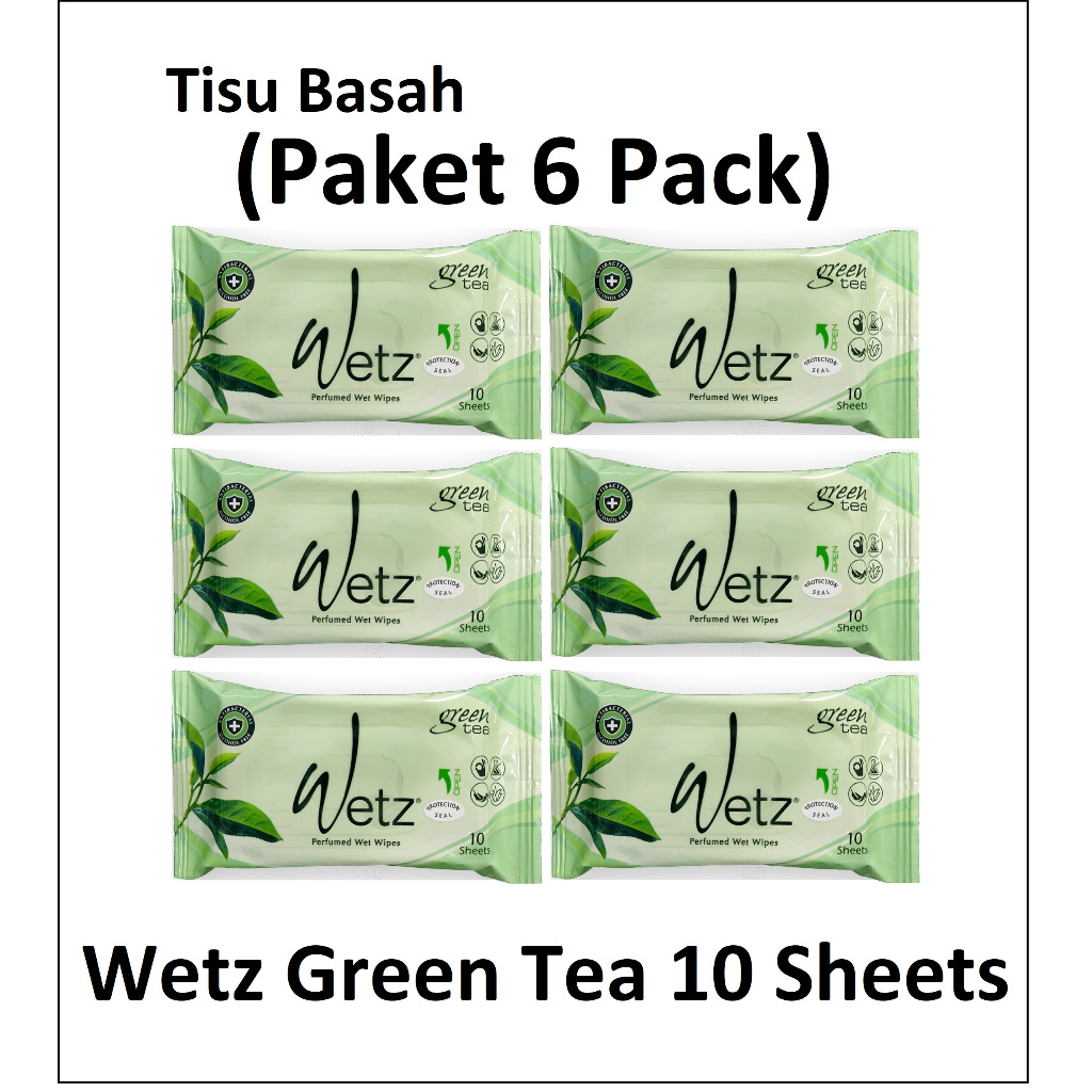 Jual tisu basah (paket 6 Pack) Wetz Green Tea 10 Sheets - 100% Original ...