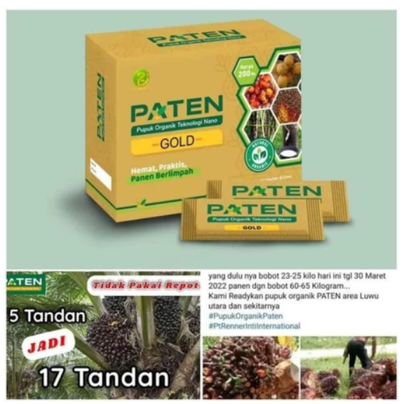 Jual PATEN GOLD ISI 12 SACHET PUPUK ORGANIK KELAPA SAWIT / DURIAN ...