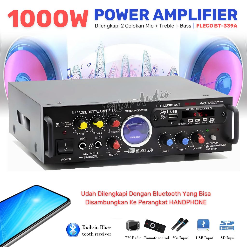Jual Power Amplifier FLECO BT-339A | Amplifier Bluetooth FULLBASS Fleco ...