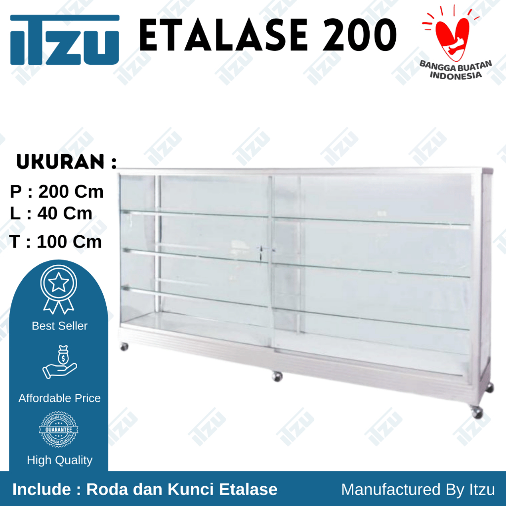 Jual Etalase Kaca Alumunium 200 Cm / Etalase Kaca Jualan 200 cm dengan ...