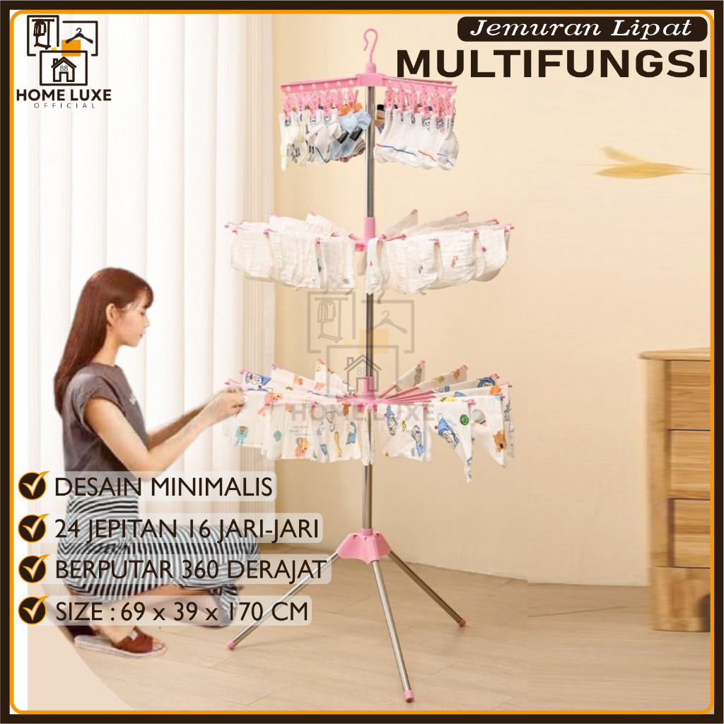 Jual HOMELUXE Jemuran baju Menara 16 Jari-jari 3 Tingkat Gantungan Baju 24 Jepitan Hanger Lipat ...