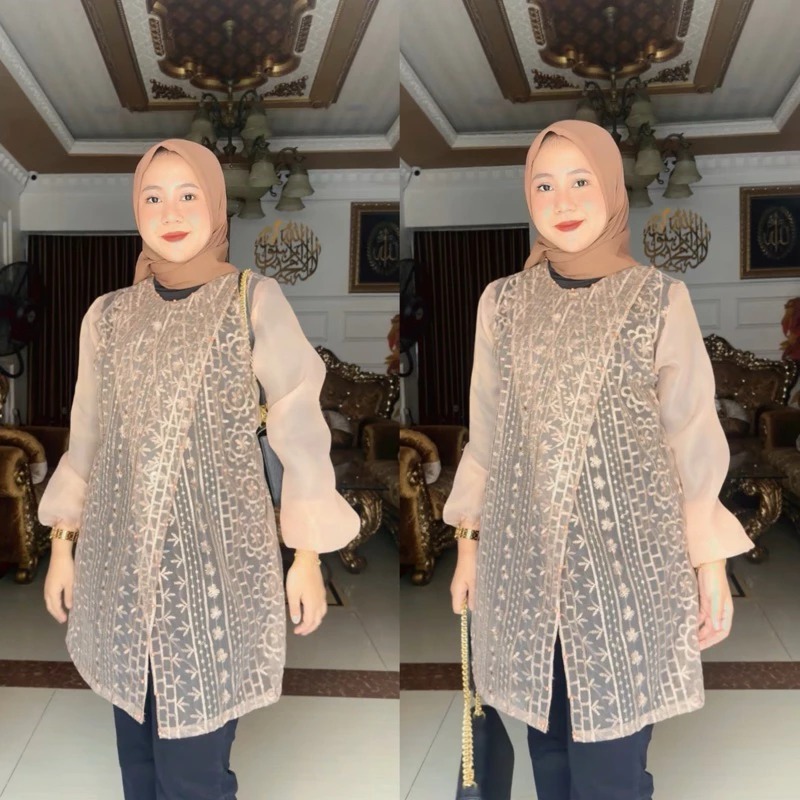 Jual Zize Outer Brokat Organza Full Payet / Tunik Brukat / Baju Hari ...