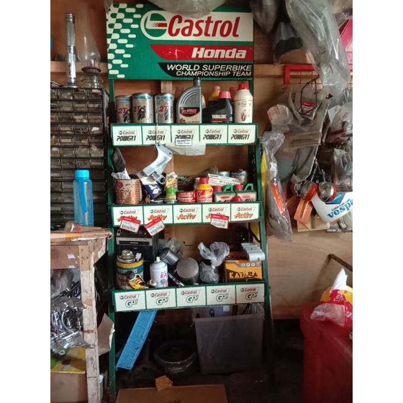Jual rak oli Castrol wadah oli lawas rak oli jadul pajangan rak oli ...