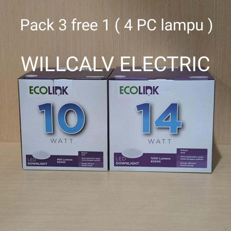Jual Ecolink pack 3 free 1 isi 4 PC Lampu Downlight LED 10W 14W cahaya ...