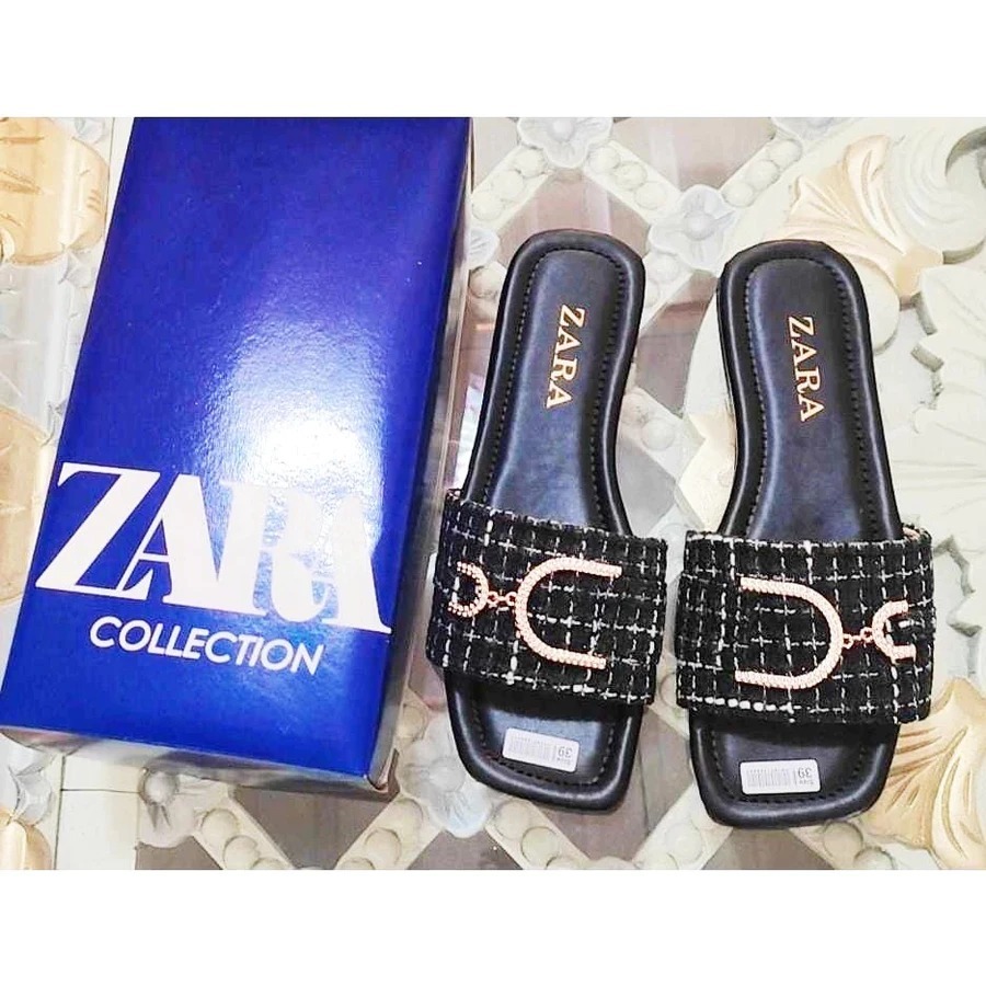 Jual ZARA Collection Sandal Hitam Putih | Shopee Indonesia