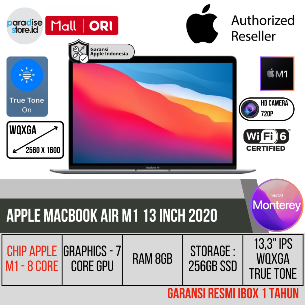 Jual RESMI - Apple MacBook Air M1 13 inch 2020 / CPU-8C GPU-7C 8GB 256GB | Shopee Indonesia