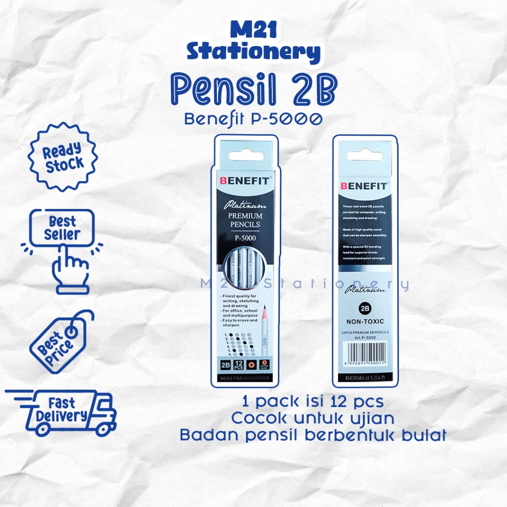 Jual (12 PCS) PENSIL 2B BENEFIT P-5000 PLATINUM / p5000 1 pack pak ...
