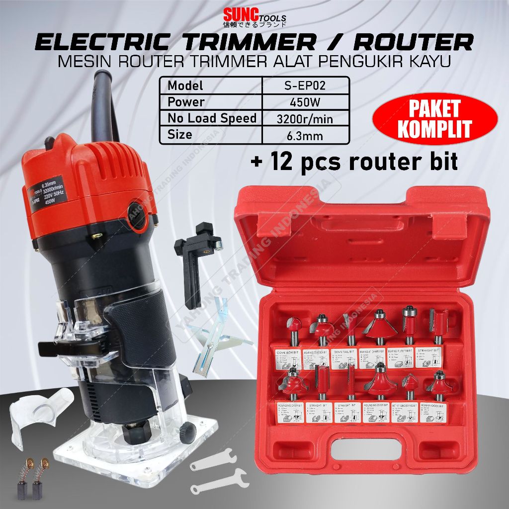 Jual Mesin Router Trimmer Alat Pengukir Kayu 6.35mm SUNC TOOLS | Shopee ...