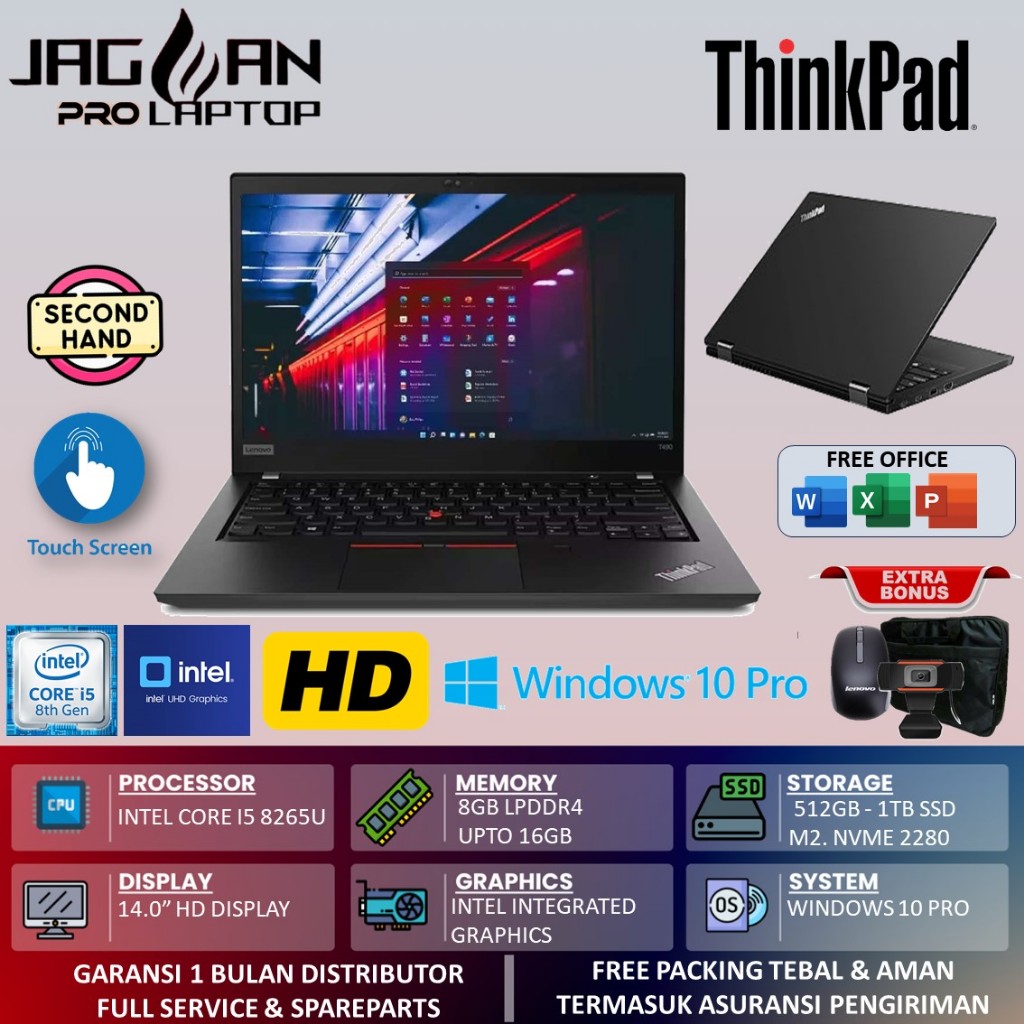 Jual Laptop Touchscreen Lenovo Thinkpad T490 Intel Core i5 8265U Ram ...
