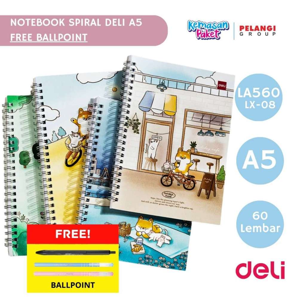 Jual BUKU NOTEBOOK SPIRAL DELI A5 NOTEBOOK FREE BALLPOINT | Shopee ...