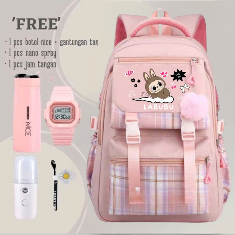 Jual Tas Ransel Anak Perempuan Labubu Tas Ransel Anak Sekolah SD Bonus Botol Minum Jam Tangan ...