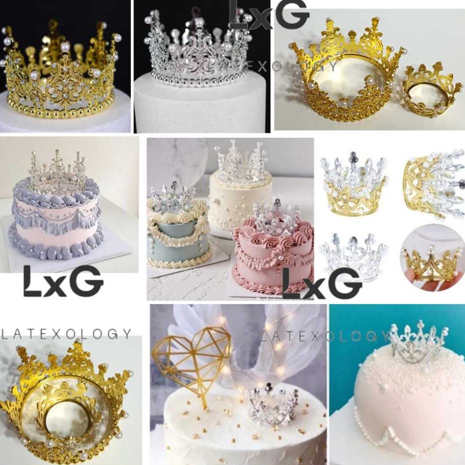 Jual Cake Topper Crown D. 6-7cm & 11cm Pearl , Hiasan Kue Mahkota ...