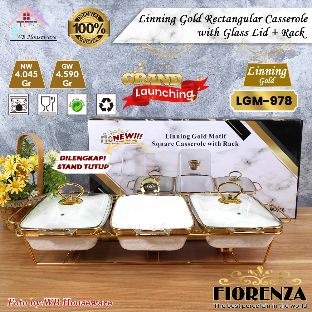 Jual FIORENZA prasmanan set segi isi 3 + tutup + rak motif linning gold ...