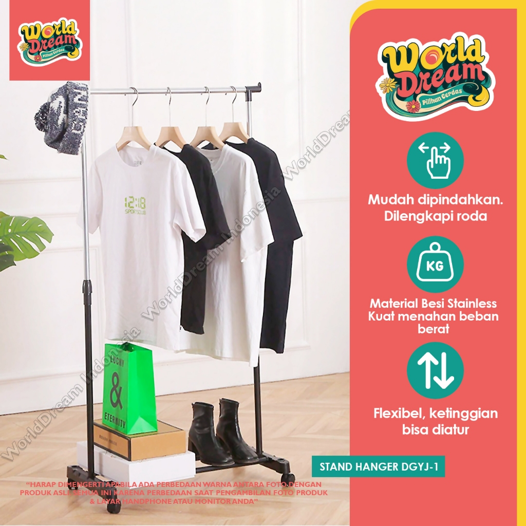 Jual WORLDREAM Stand Hanger Stainless Naik Turun Gantungan Pakaian ...