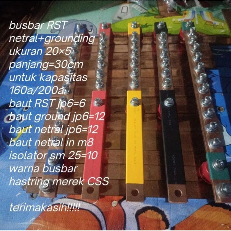 Jual Busbar 20×5 RST netral+grounding panjang@30cm untuk kapasitas 160a ...