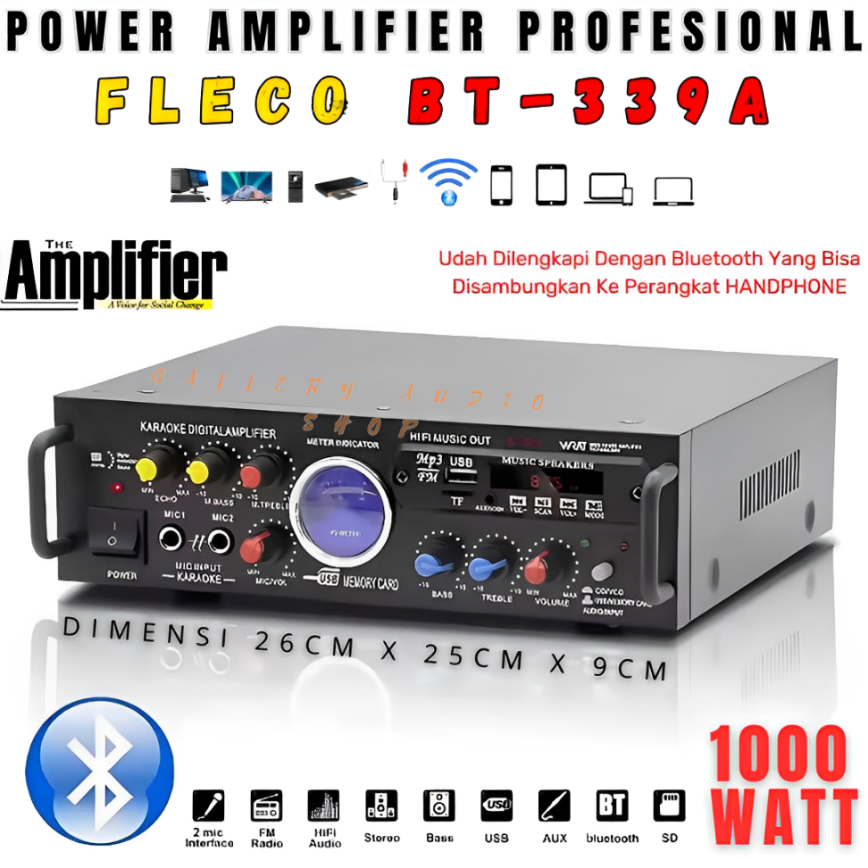 Jual Amplifier Daya 1000 Watt Full Bass FLECO BT-339A Audio Penguat ...