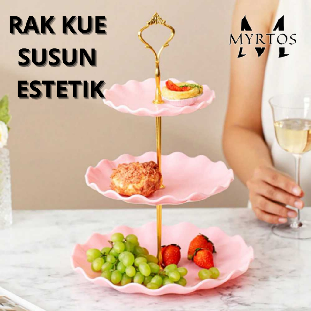 Jual [MT] Rak Kue Susun Estetik / Piring Buah Susun 3 Tingkat Aesthetic ...