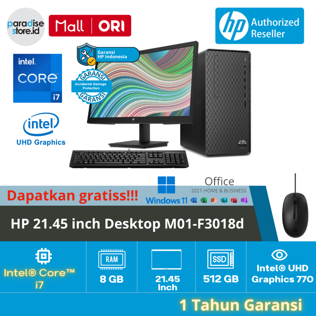 Jual HP PC Desktop M01-F3018d / Core i7 Gen13 / Ram 8GB / 512GB SSD / Win11 + OHS / Monitor 21.5 ...
