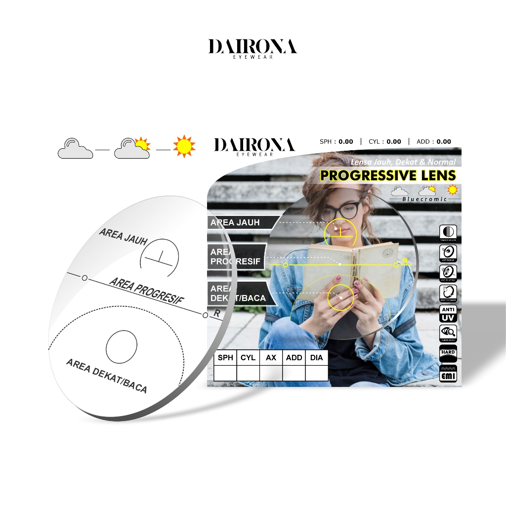 Jual Dairona Eyewear Lensa Kacamata Progresif/Bifokal Anti Radiasi ...