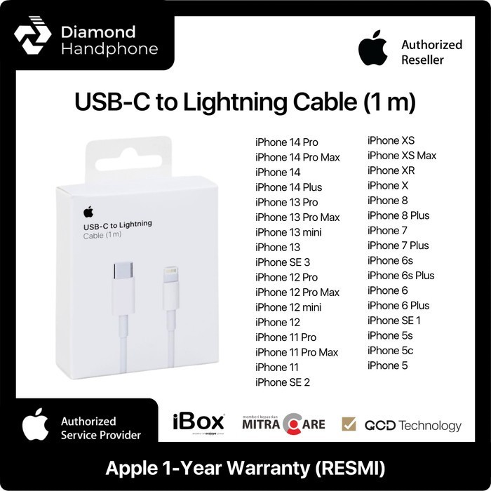 Jual Apple USB C to Lightning Cable 1m Kabel Charger iPhone 14 Pro Max ...